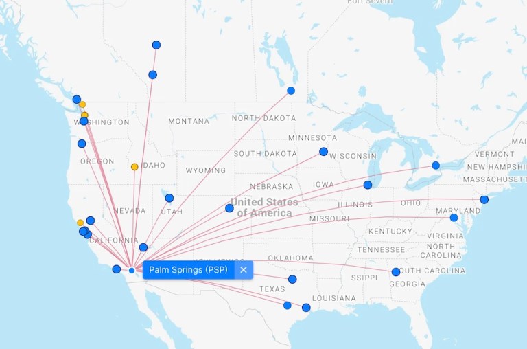 PSP-Palm Springs Flight & Interactive Route Map, Gay Desert Guide